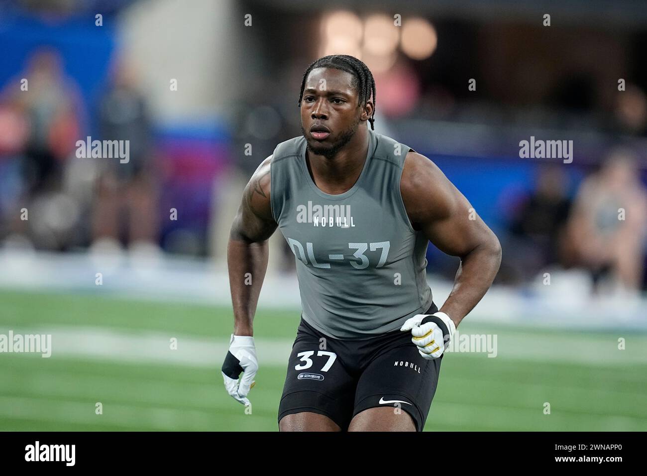 Notre Dame defensive lineman Javontae Jean-Baptiste runs a drill at the ...