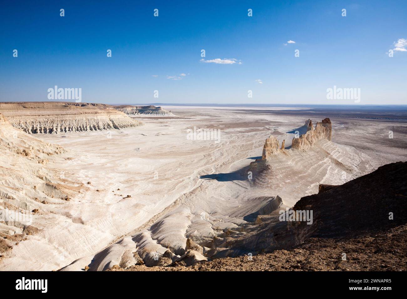 Bozzhira valley pinnacles aerial view, Mangystau region, Kazakhstan. Ak ...