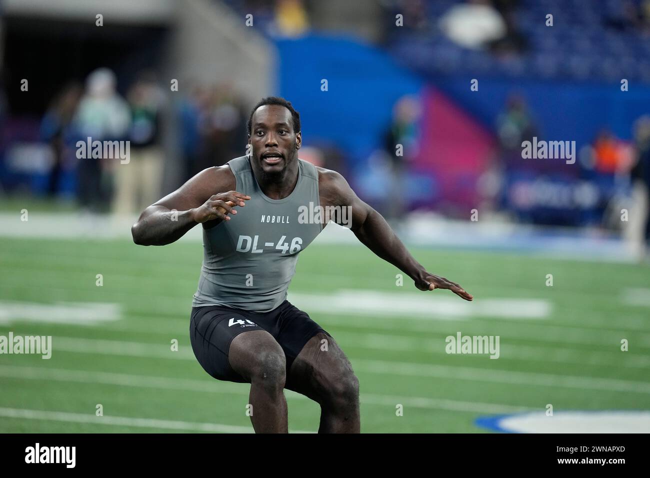 Missouri defensive lineman Darius Robinson runs a drill at the NFL ...