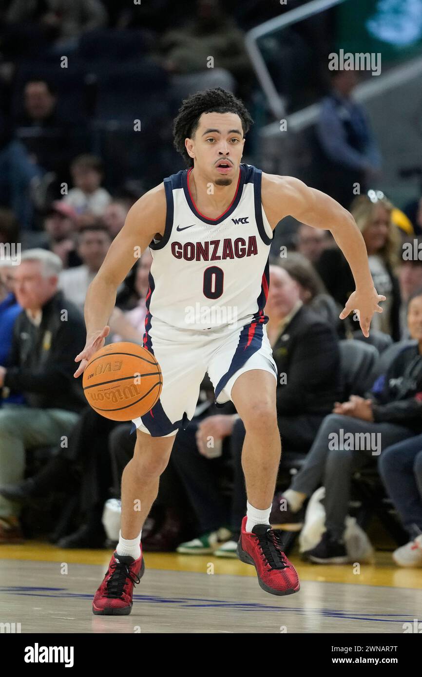 Gonzaga guard Ryan Nembhard during an NCAA college basketball game ...