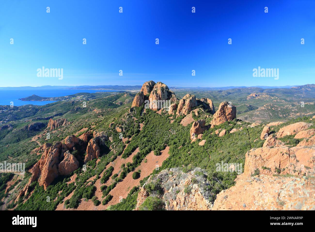 Top view above the coastline of the French Riviera from the summit of ...