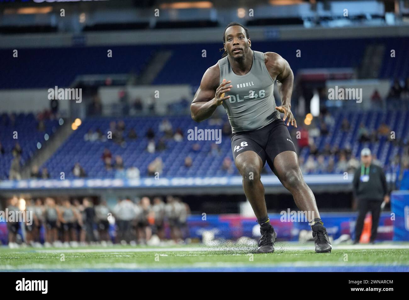Missouri defensive lineman Darius Robinson runs a drill at the NFL ...