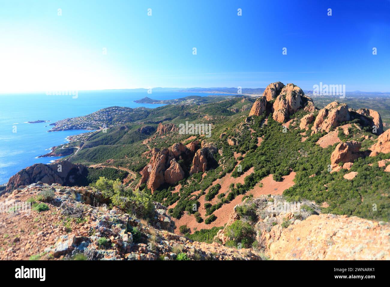 Top view above the coastline of the French Riviera from the summit of ...
