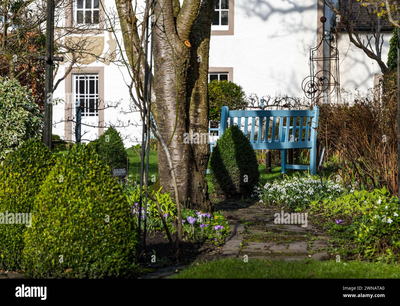 Shepherd House garden bench, Inveresk, East Lothian, Scotland, UK Stock ...