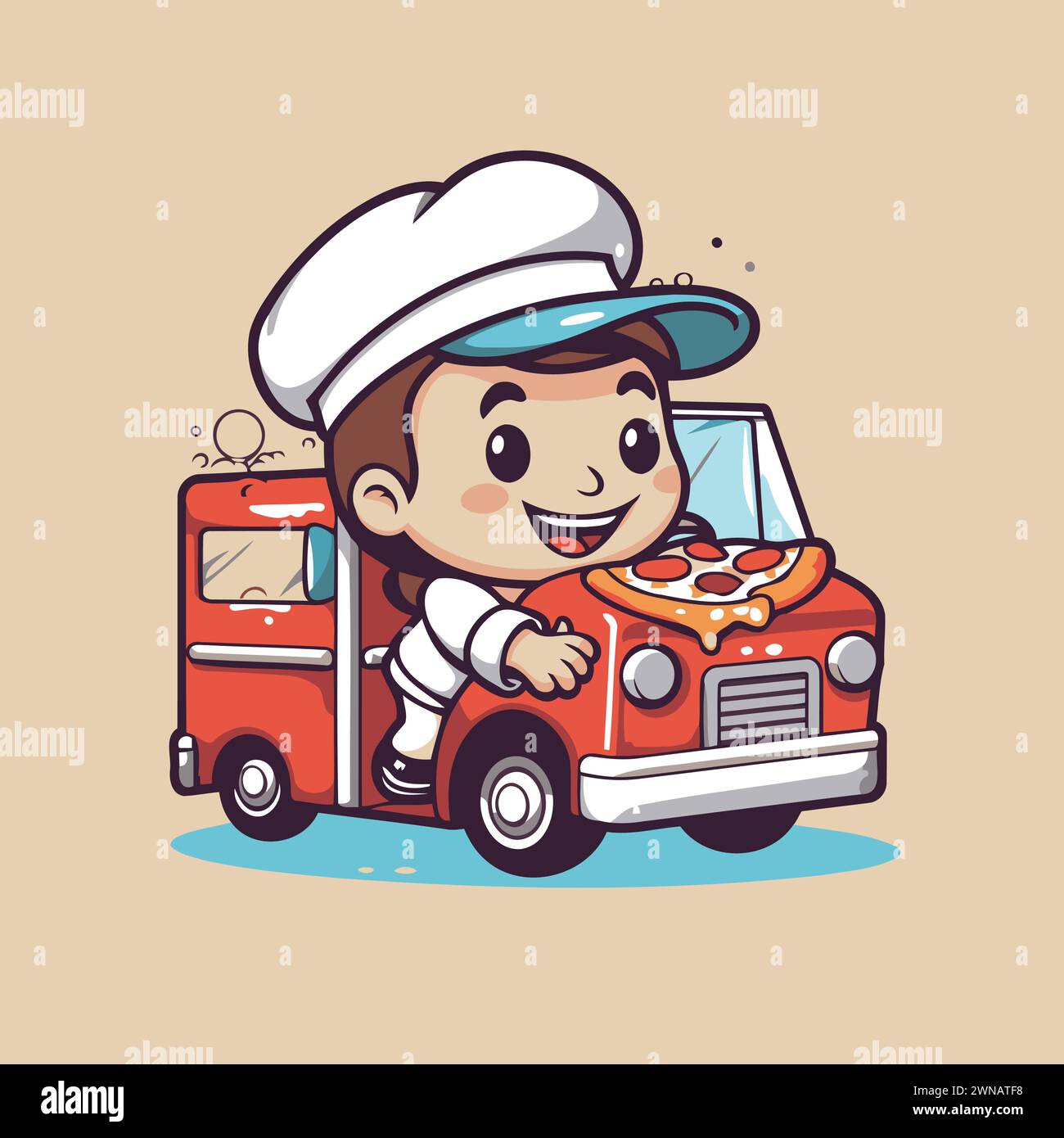 Cartoon boy chef and fast food truck. Vector cartoon illustration Stock ...