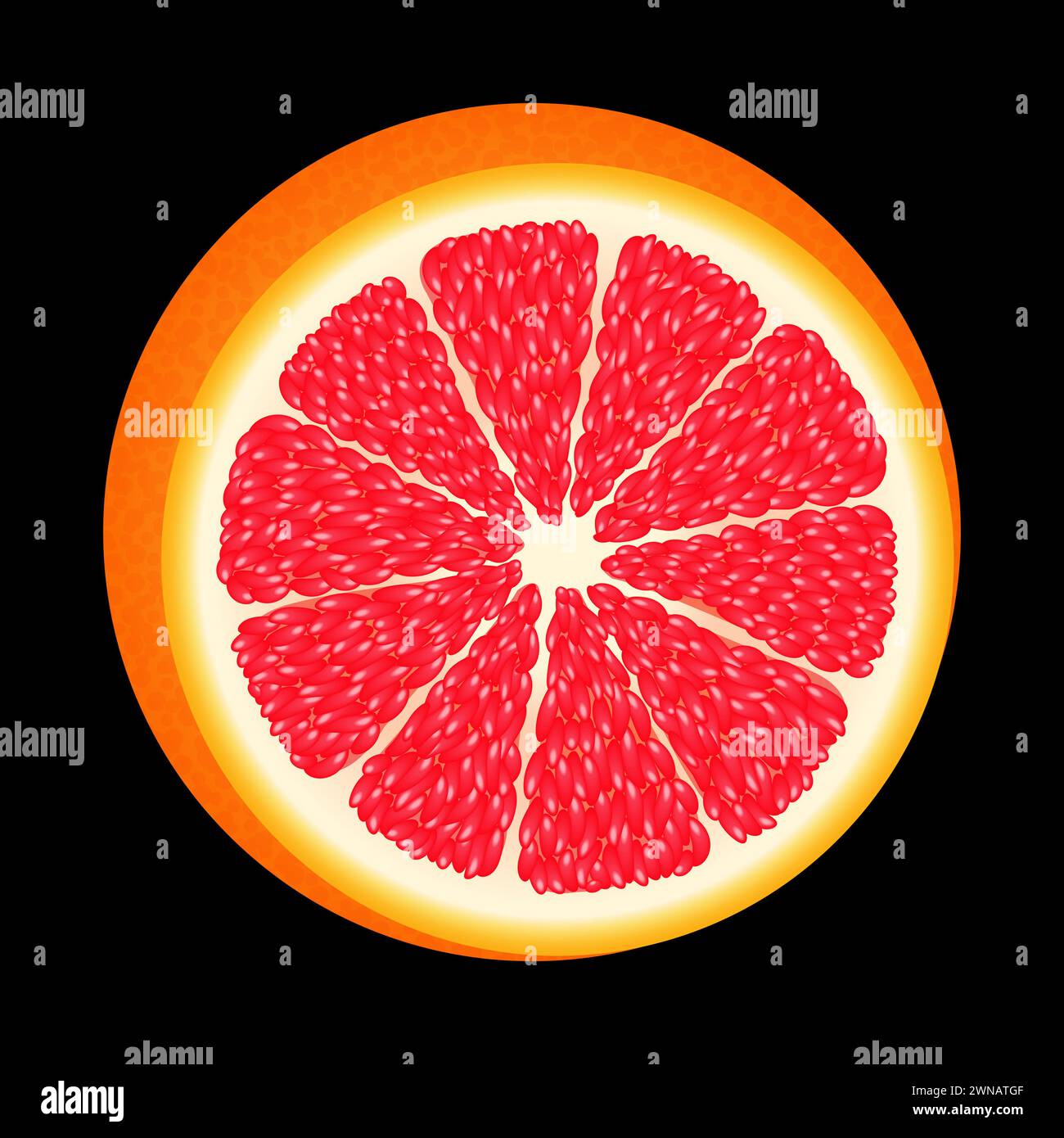 Slices of ripe red grapefruit isolated on black. Bright tropical fruits ...