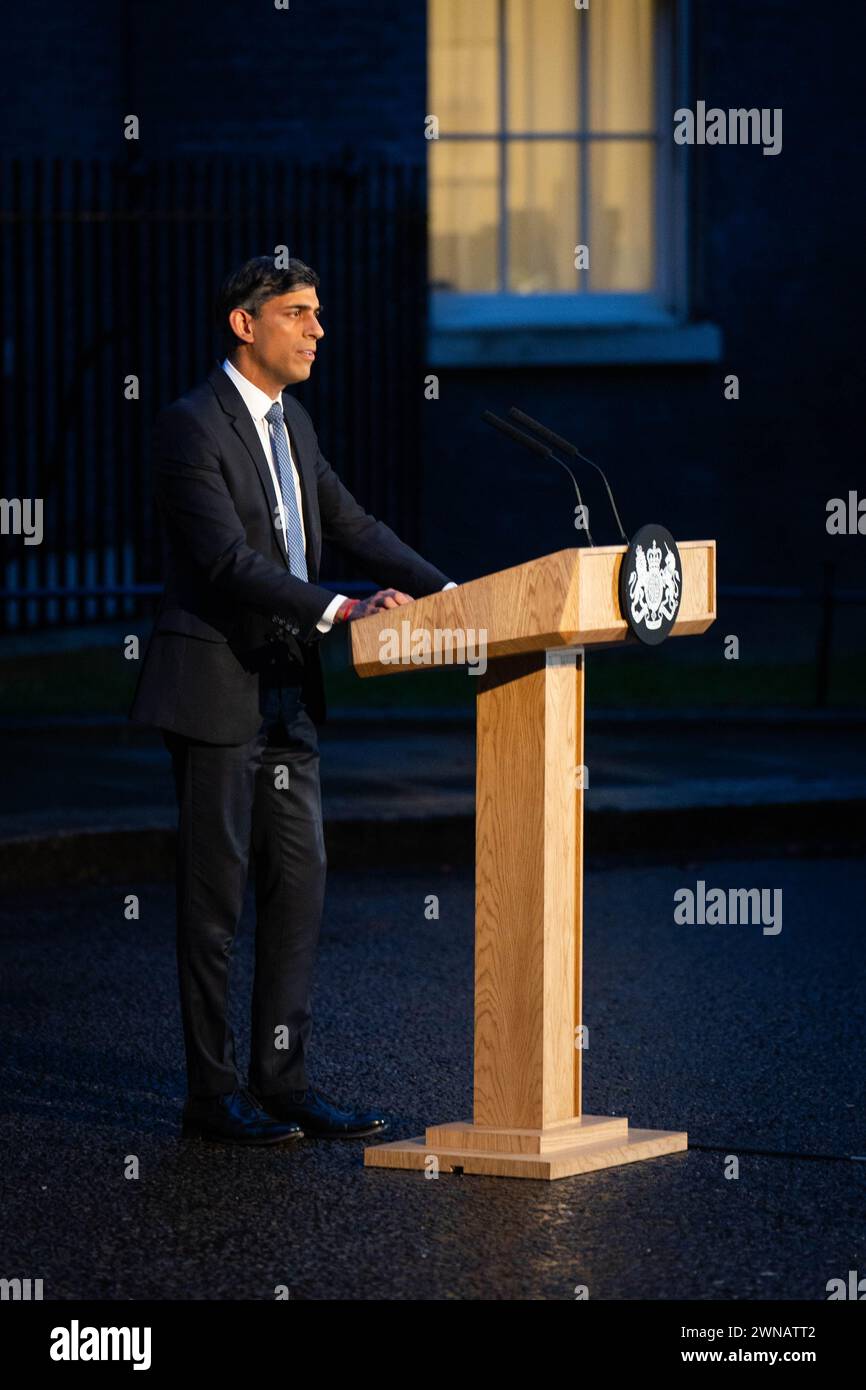 Prime Minister Rishi Sunak giving a press conference in Downing Street ...