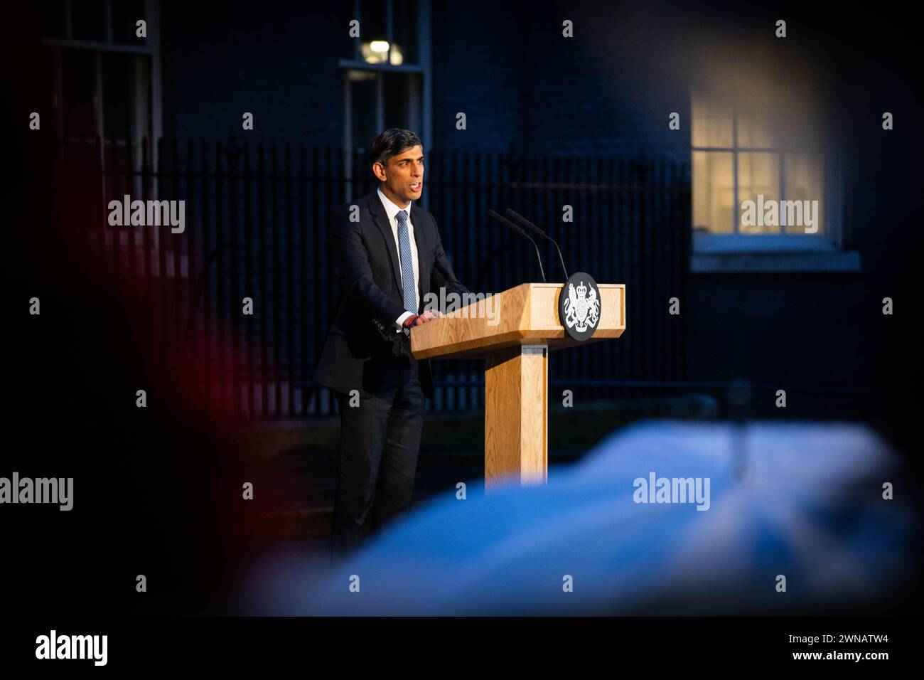 Prime Minister Rishi Sunak giving a press conference in Downing Street ...