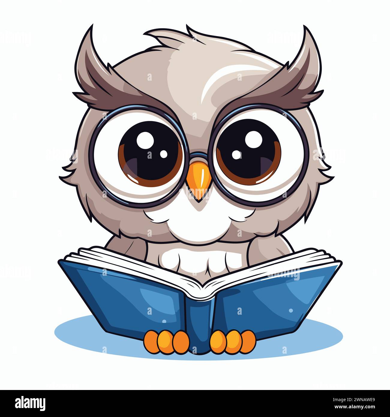 Owl reading a book on a white background. Vector illustration Stock ...