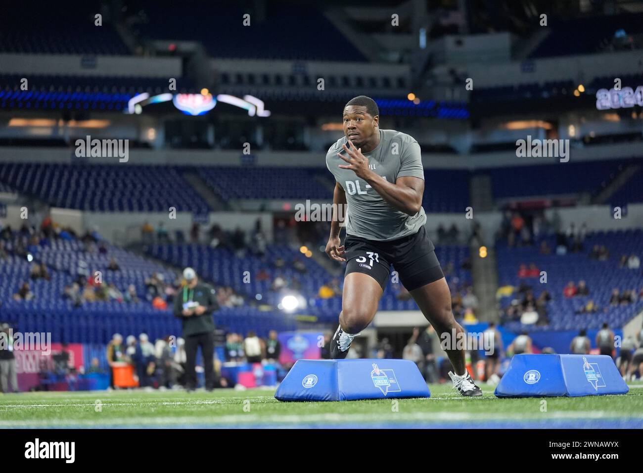 Texas Tech defensive lineman Myles Cole runs a drill at the NFL ...