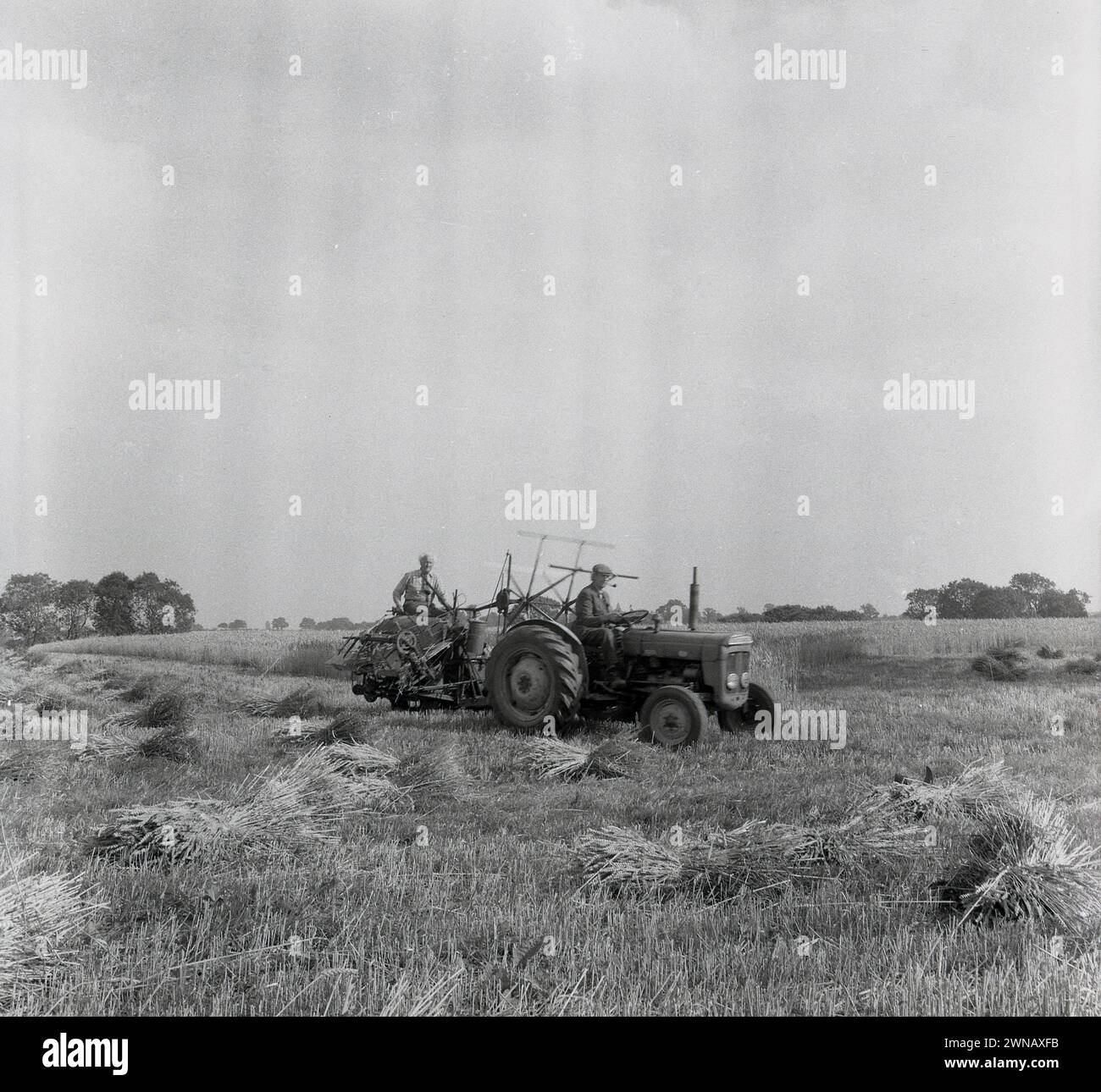 1960s, historical, farming, outside in a field, a tractor with another ...
