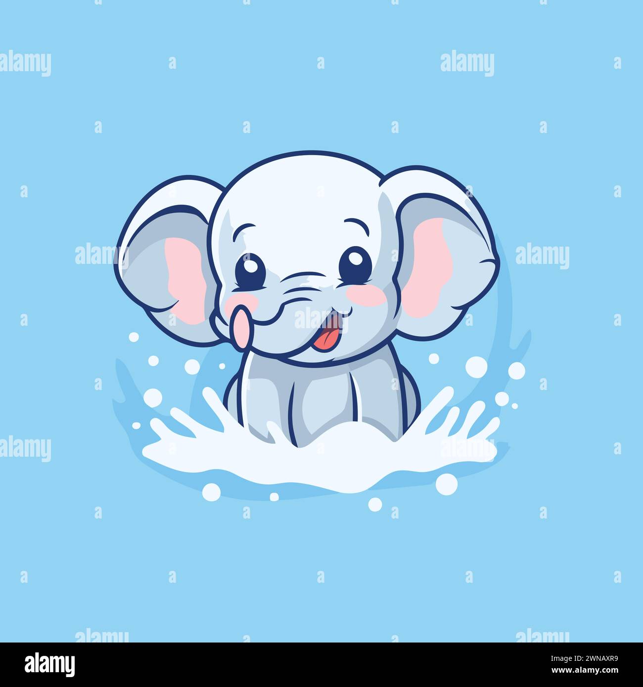 Cute elephant with milk splash on blue background. Vector illustration ...