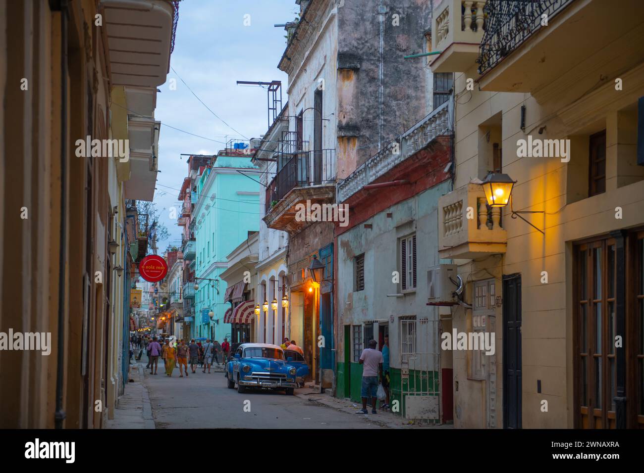 Historic buildings on Calle Compostela Street at Calle Obrapia Street ...