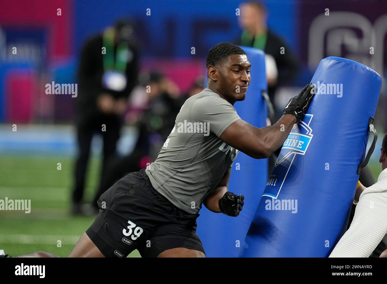 Mississippi defensive lineman Cedric Johnson runs a drill at the NFL ...