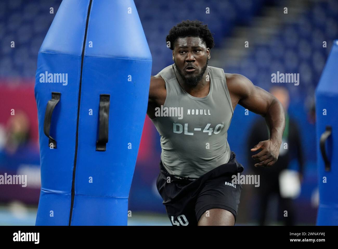 Colorado State defensive lineman Mohamed Kamara runs a drill at the NFL ...