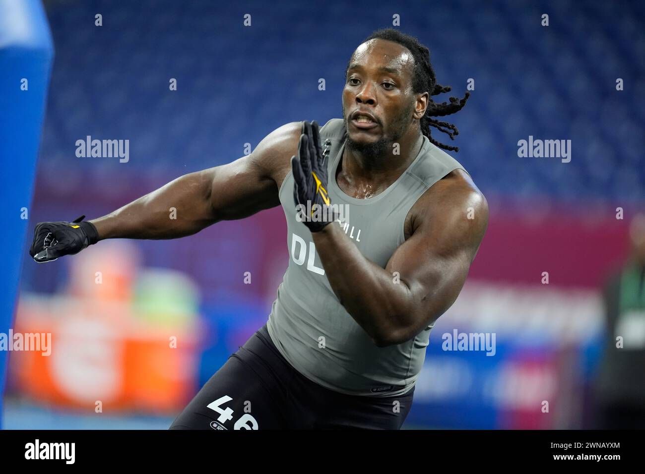 Missouri defensive lineman Darius Robinson runs a drill at the NFL ...