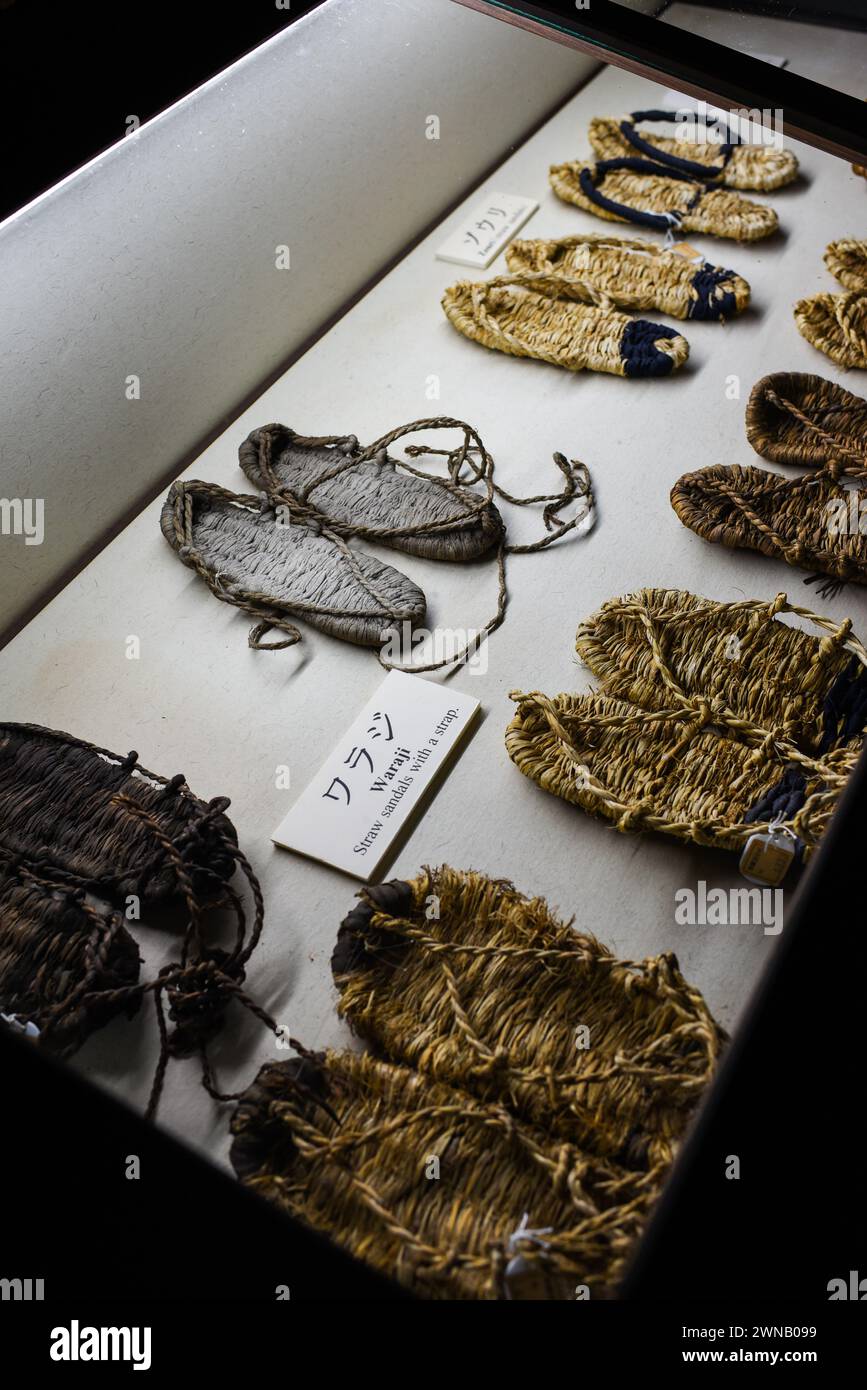 Waraji, straw sandals with a strap. Hida Folk Village, Hida no Sato ...