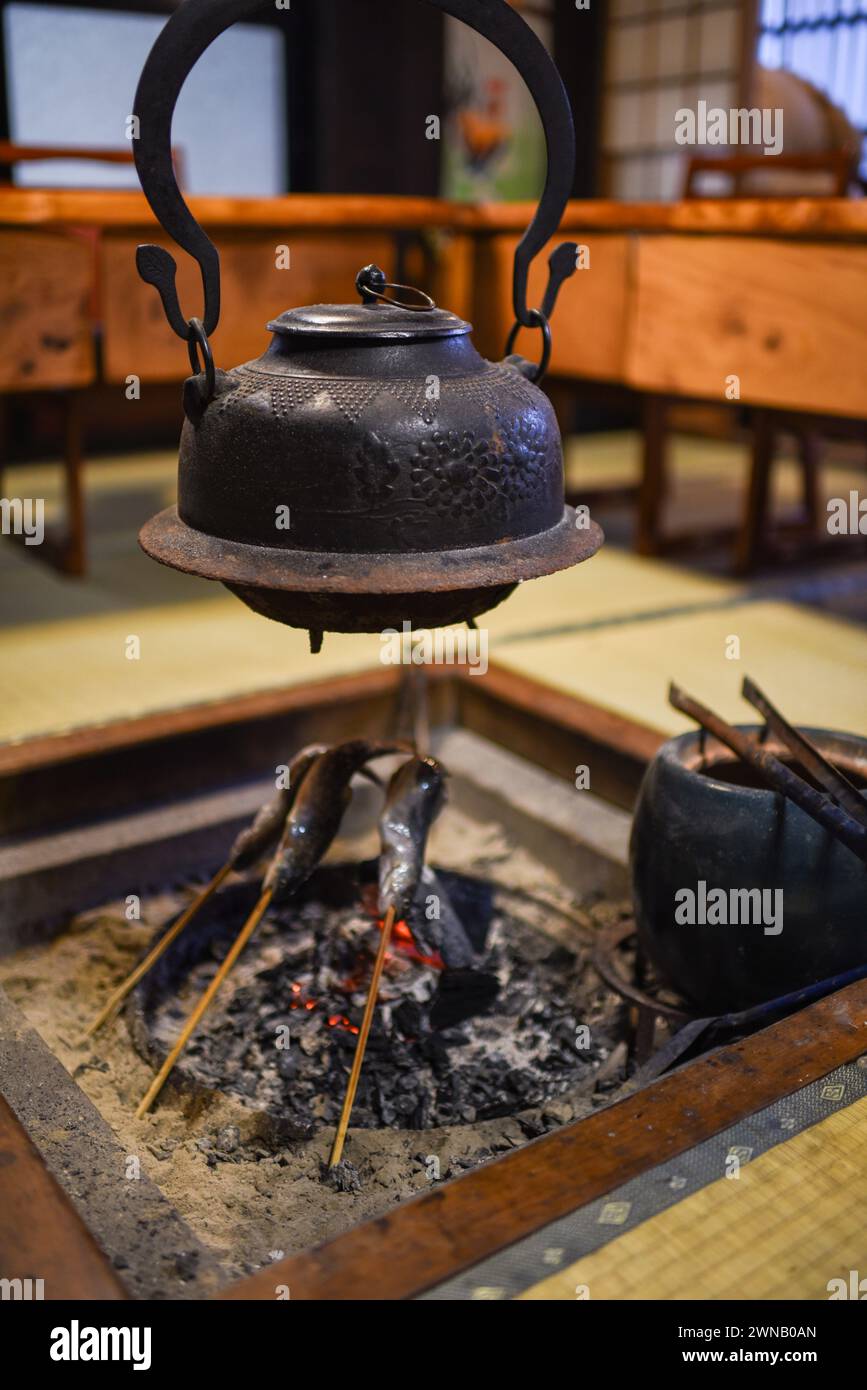 Fish cooked in the fire at Gassho Minshuku Nakaya Ryuokan in UNESCO ...