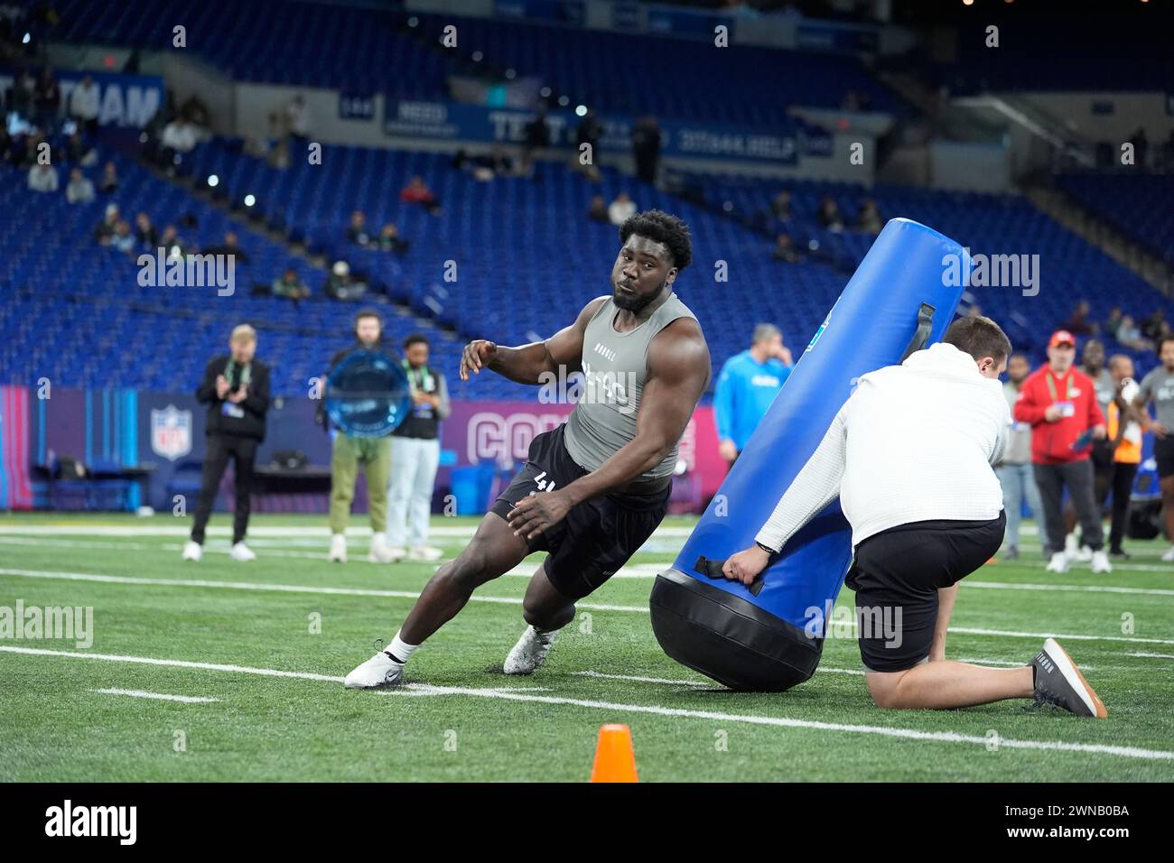 Colorado State defensive lineman Mohamed Kamara runs a drill at the NFL ...