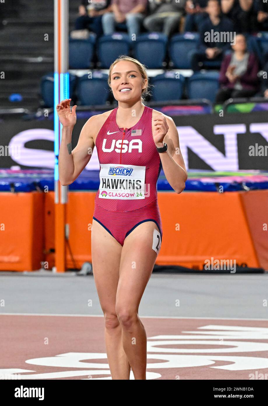 Glasgow, Scotland, UK. 01st Mar, 2024. Chari HAWKINS (USA) celebrates ...