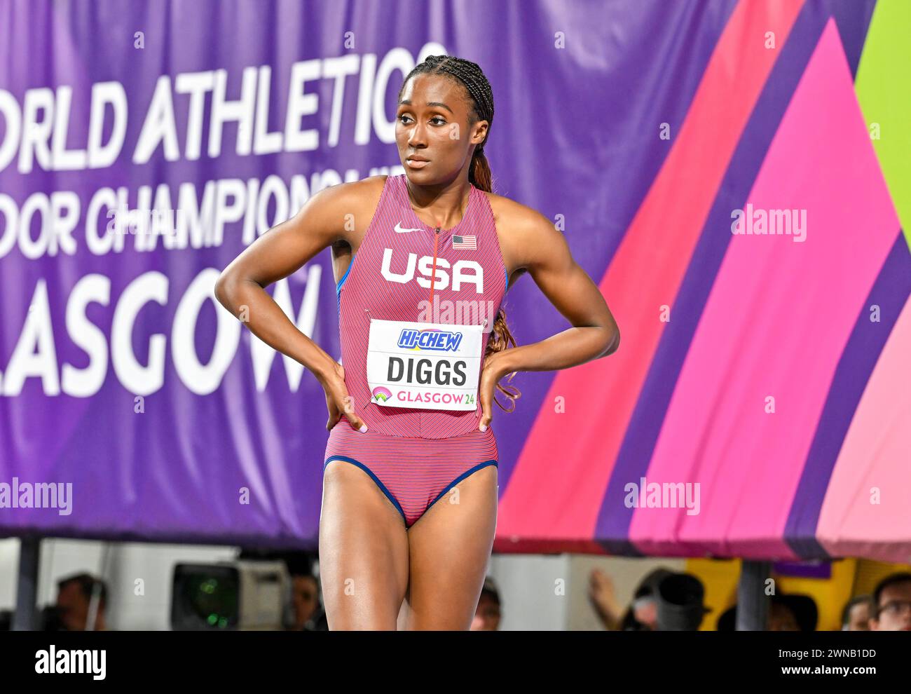 Glasgow, Scotland, UK. 01st Mar, 2024. Talitha DIGGS (USA) prepares for ...