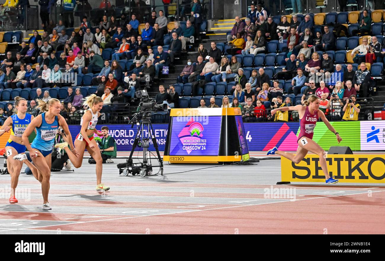 Glasgow, Scotland, UK. 01st Mar, 2024. Chari HAWKINS (USA) crosses the ...