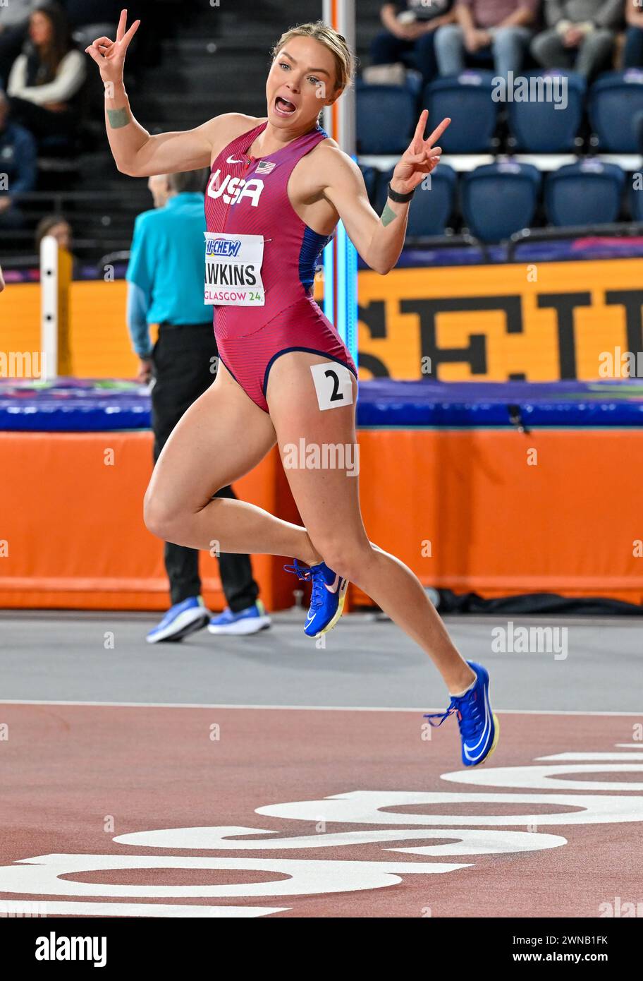 Glasgow, Scotland, UK. 01st Mar, 2024. Chari HAWKINS (USA) celebrates ...