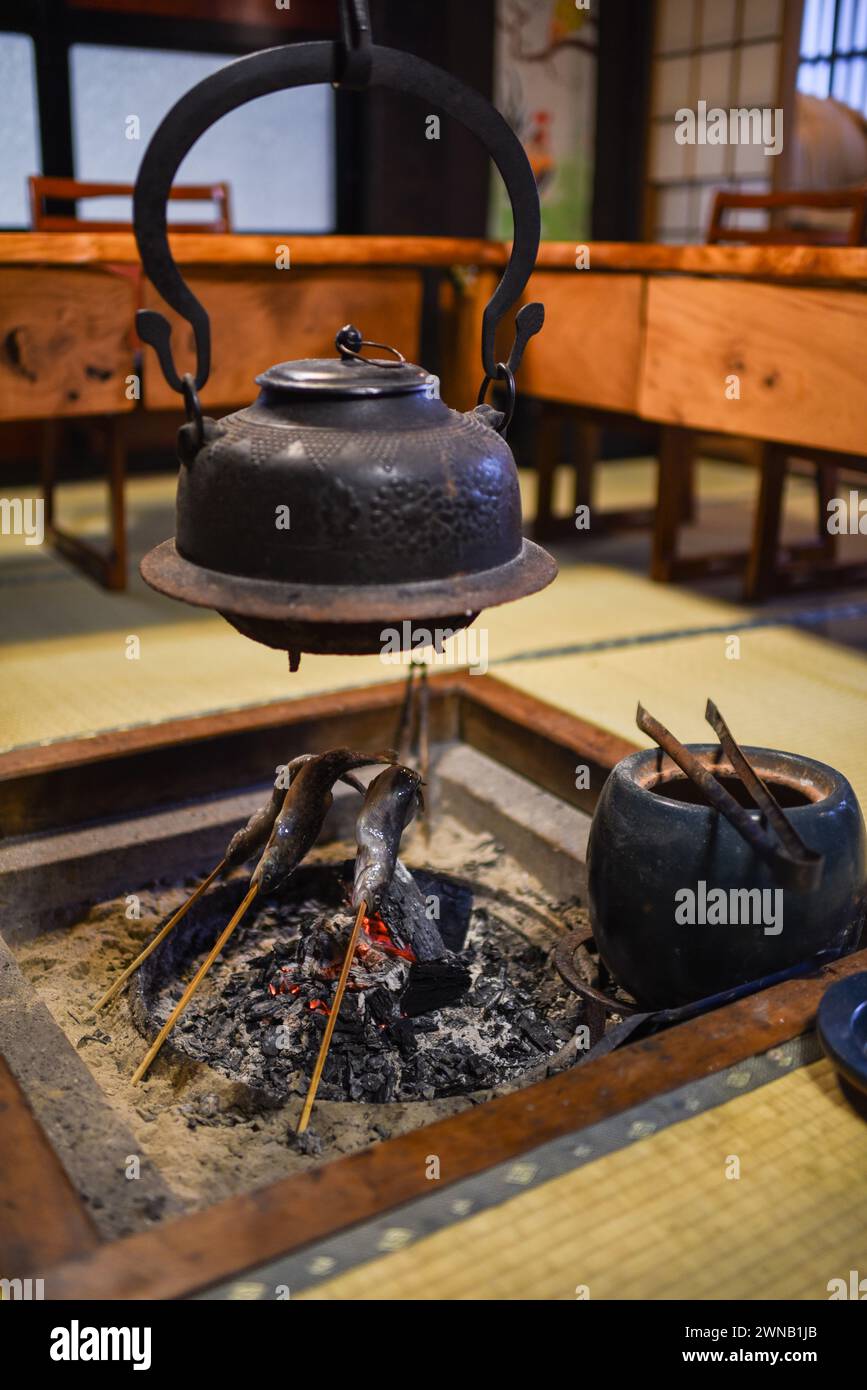 Fish cooked in the fire at Gassho Minshuku Nakaya Ryuokan in UNESCO ...