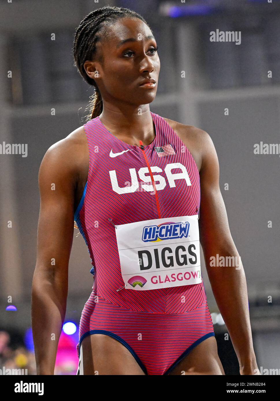 Glasgow, Scotland, UK. 01st Mar, 2024. Talitha DIGGS (USA) prepares for ...
