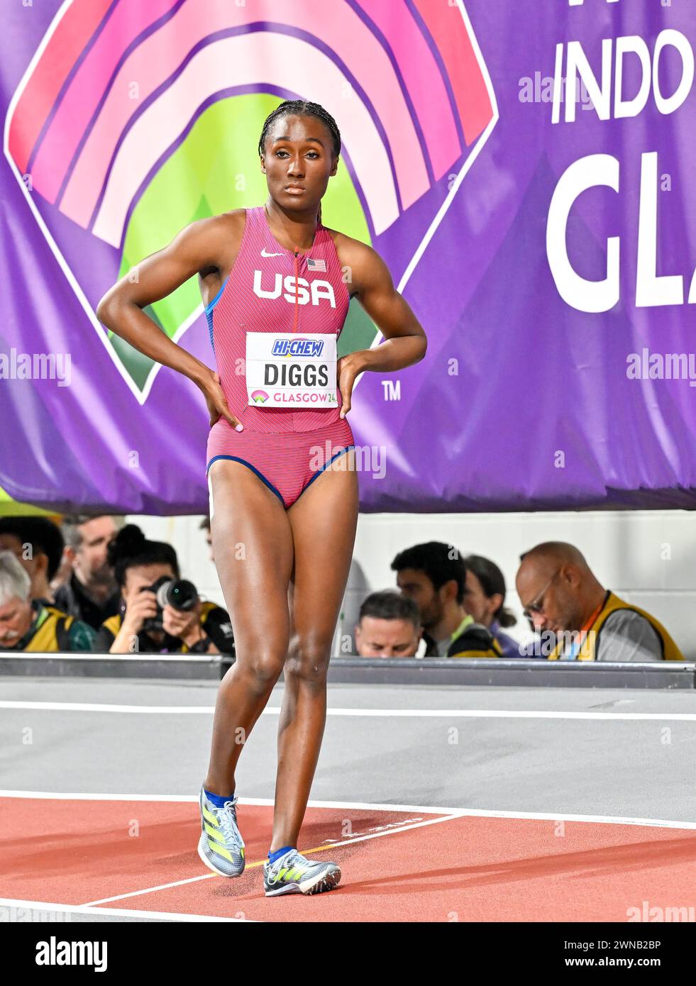 Glasgow, Scotland, UK. 01st Mar, 2024. Talitha DIGGS (USA) prepares for ...