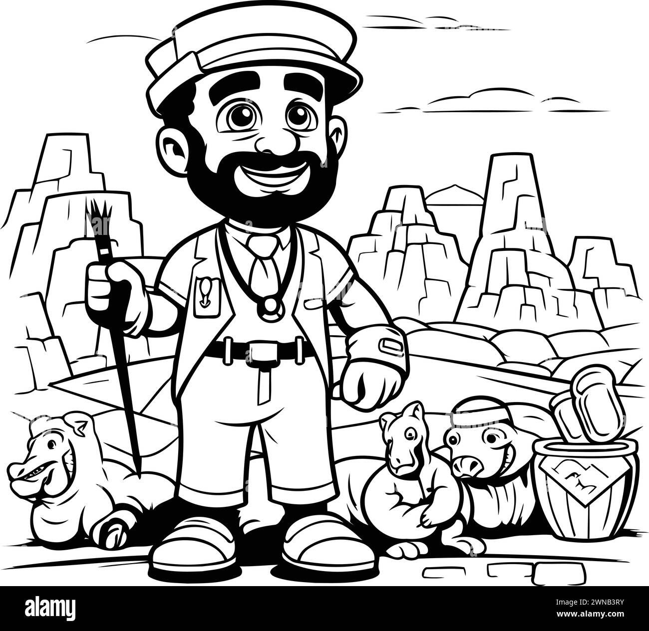 Cartoon safari explorer with a dog. Vector illustration ready for vinyl ...
