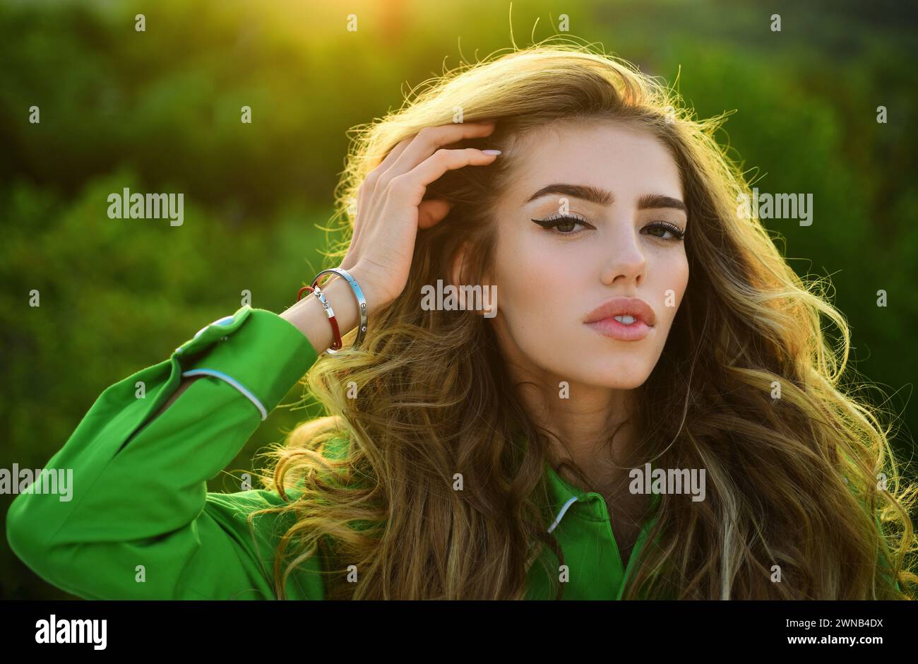 Seasonal fashion. Spring woman outdoor. Treatment and skincare. Natural ...