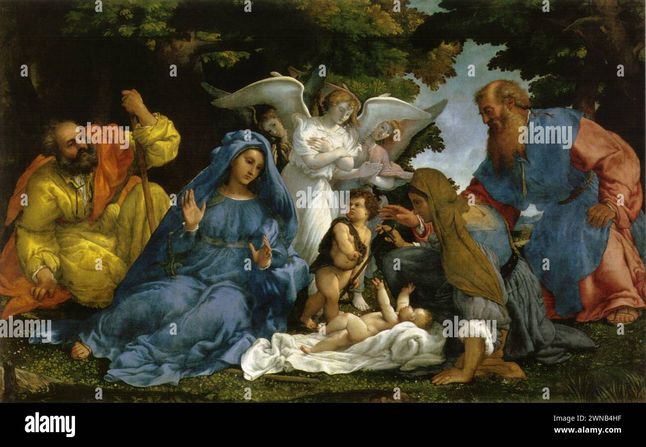 Holy Family and angels, an oil-on-canvas painting created c. 1536 by ...