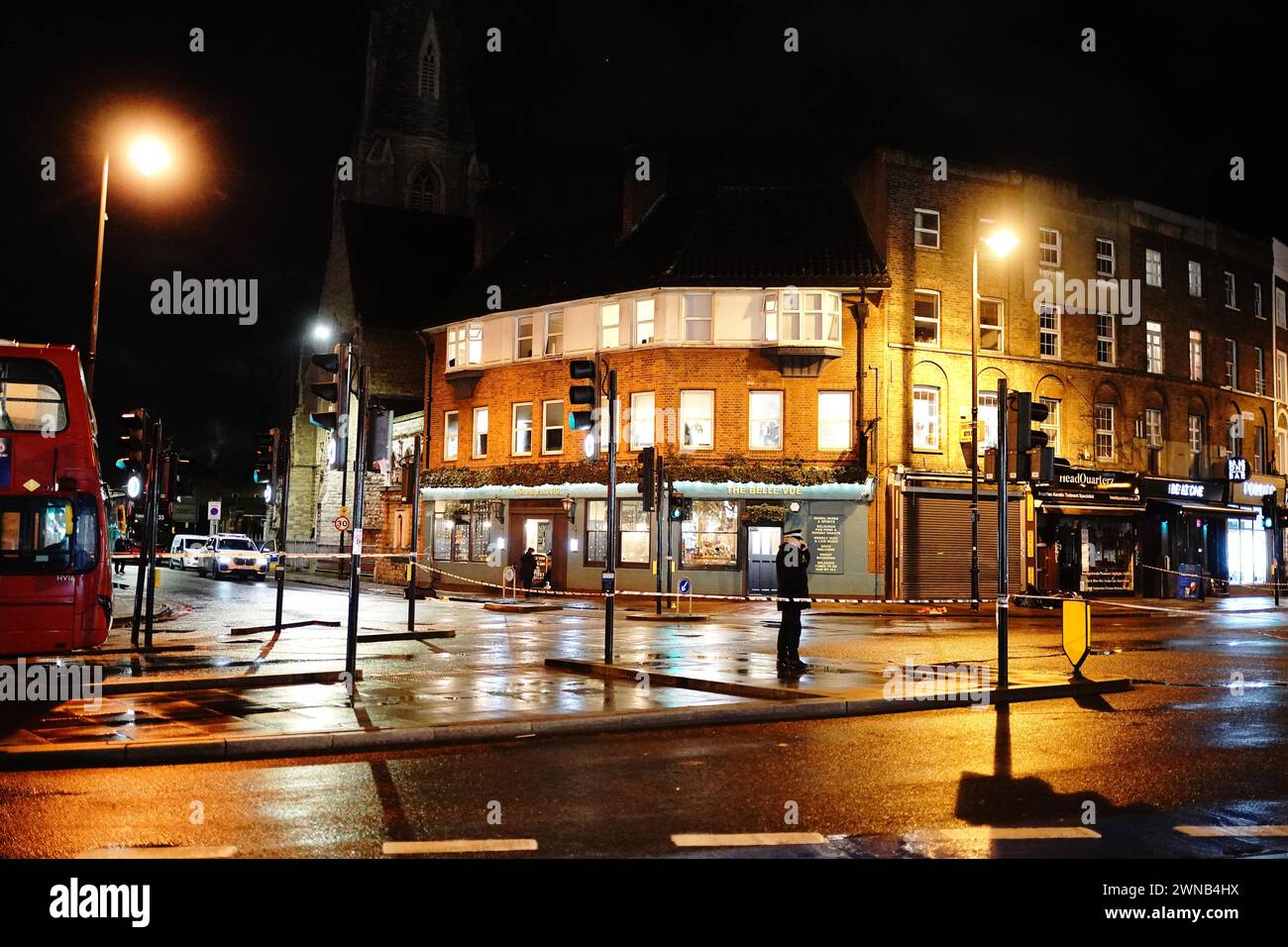A police cordon at the scene of a shooting in Clapham, London. Three ...