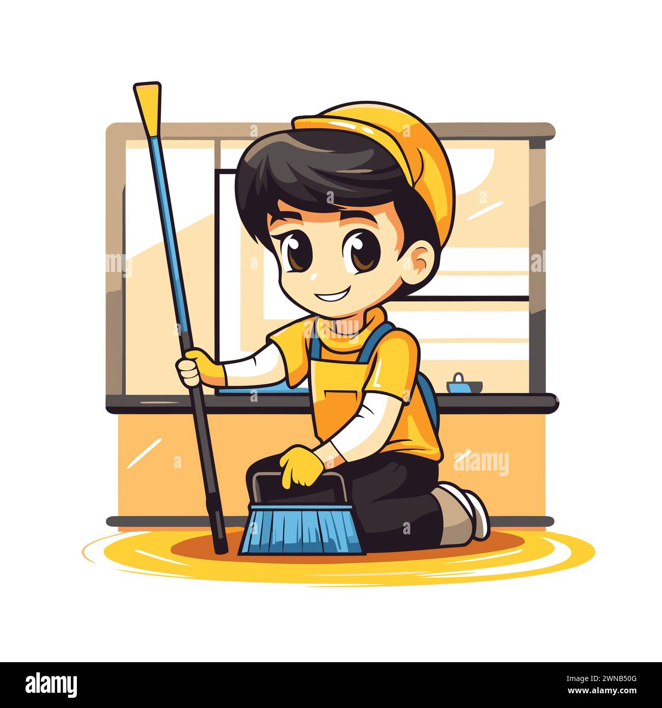 Mop cleaning floor icon cartoon hi-res stock photography and images - Alamy