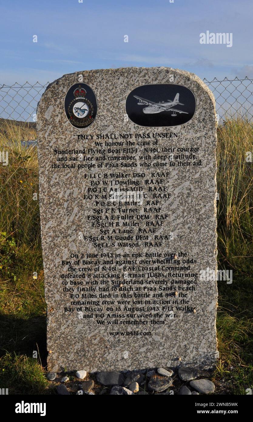 Granite memorial to the crew of a Sunderland flying boat aircraft which ...