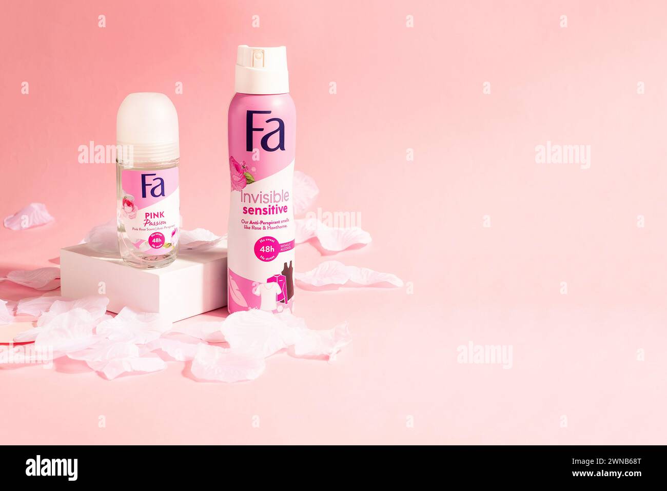 Kyiv, Ukraine - February 10, 2024 Bottle deodorants of Fa Get Spiritual ...