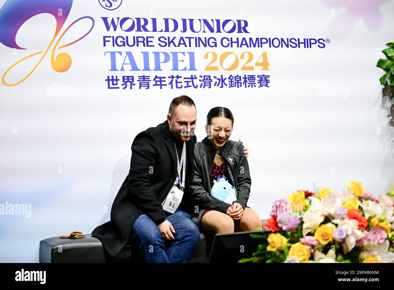 Lulu LIN (CAN), at Kiss & Cry during Junior Women Free Skating, at the ...