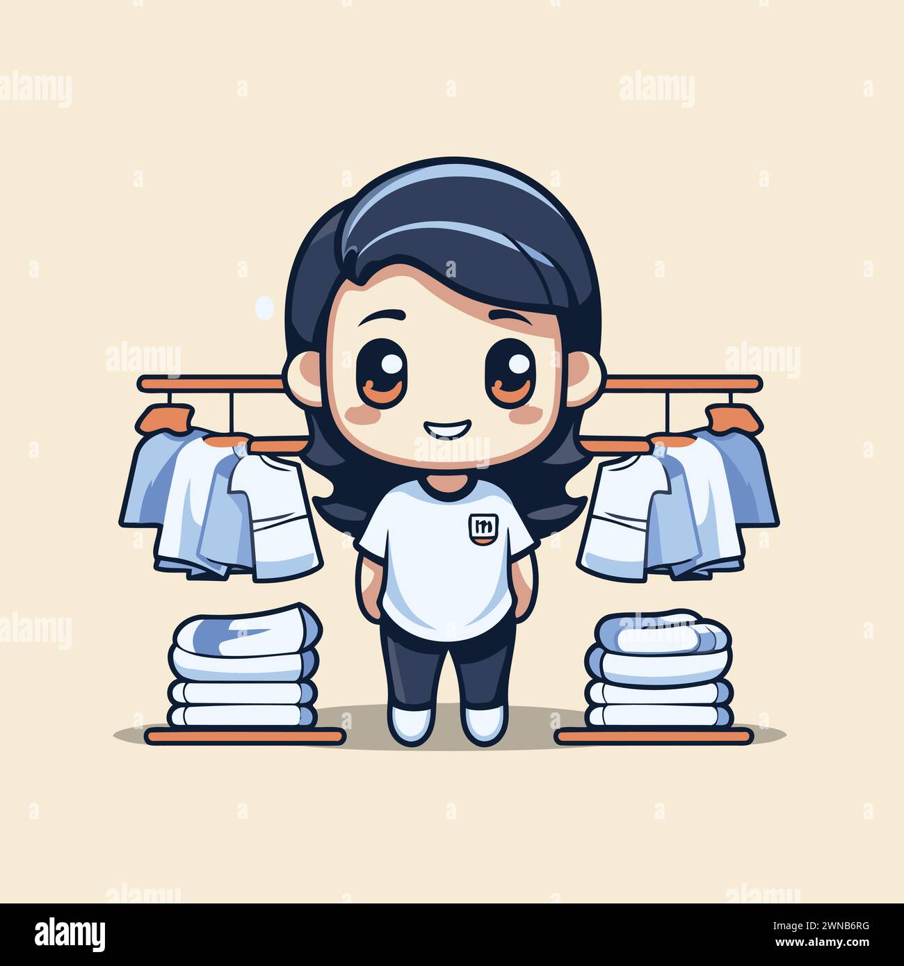 Cute boy with clothes on the washing line cartoon vector illustration ...