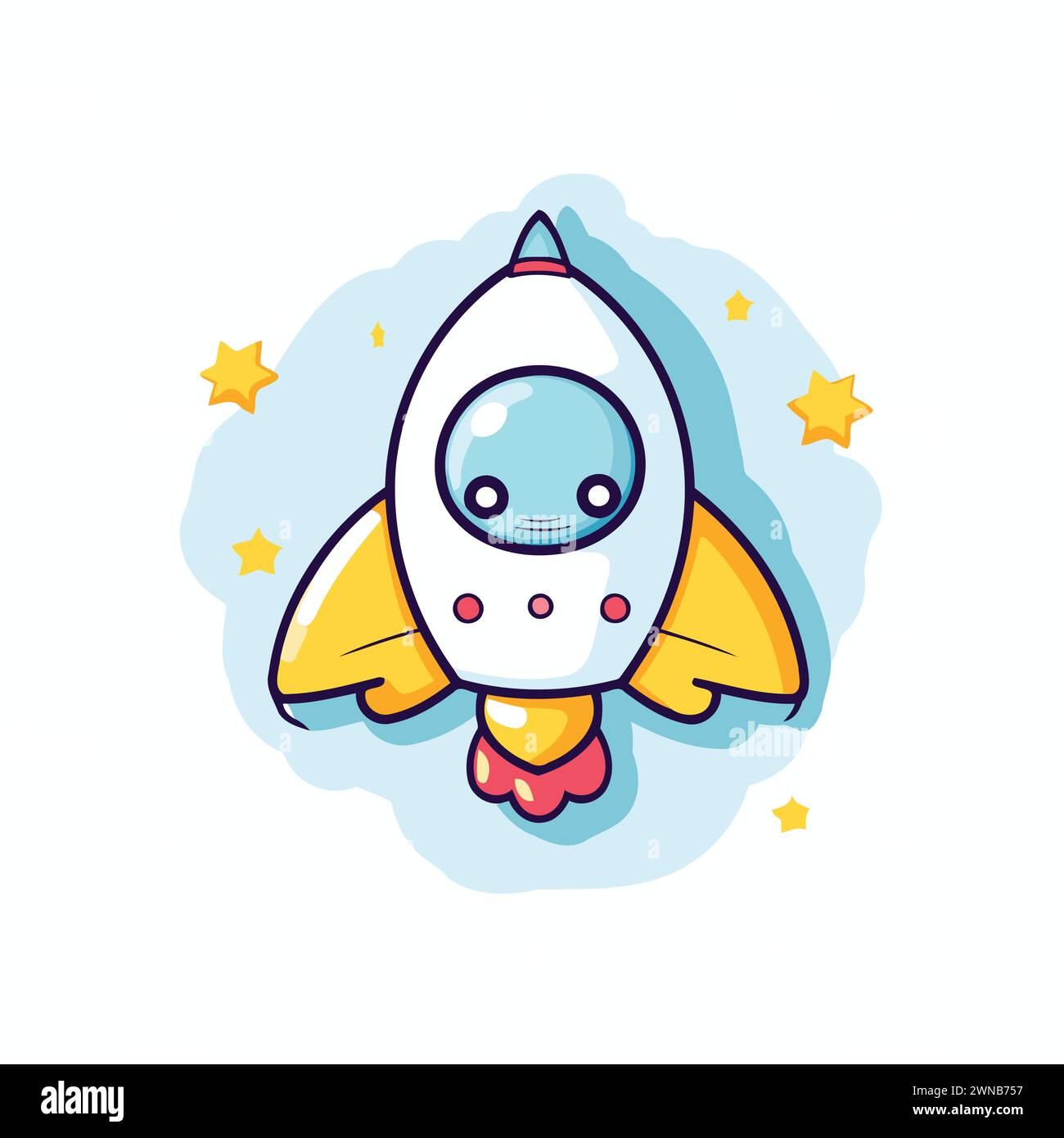 Cute cartoon space rocket. Isolated on white background. Vector ...
