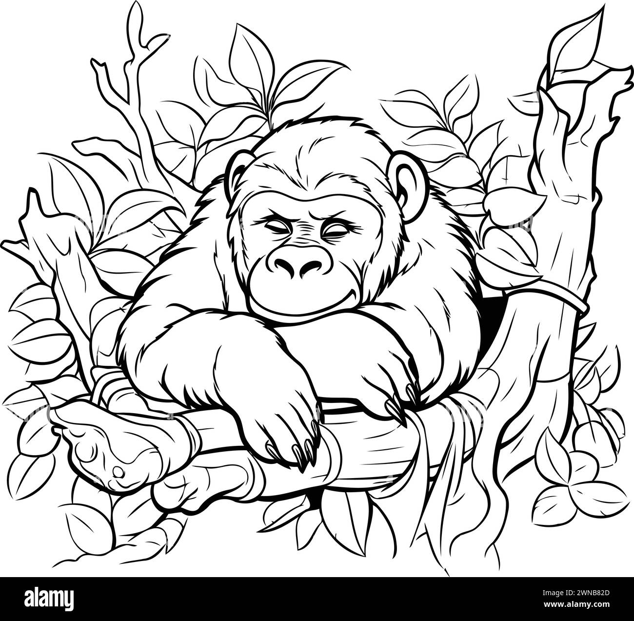 Monkey sitting on a tree branch in the jungle. Vector illustration ...