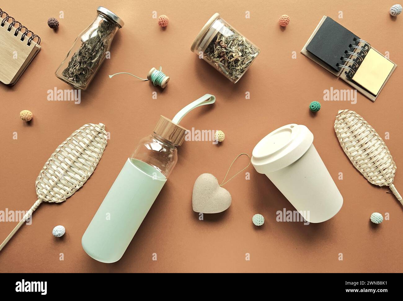 Zero waste tea background, low impact alternatives to plastic objects ...