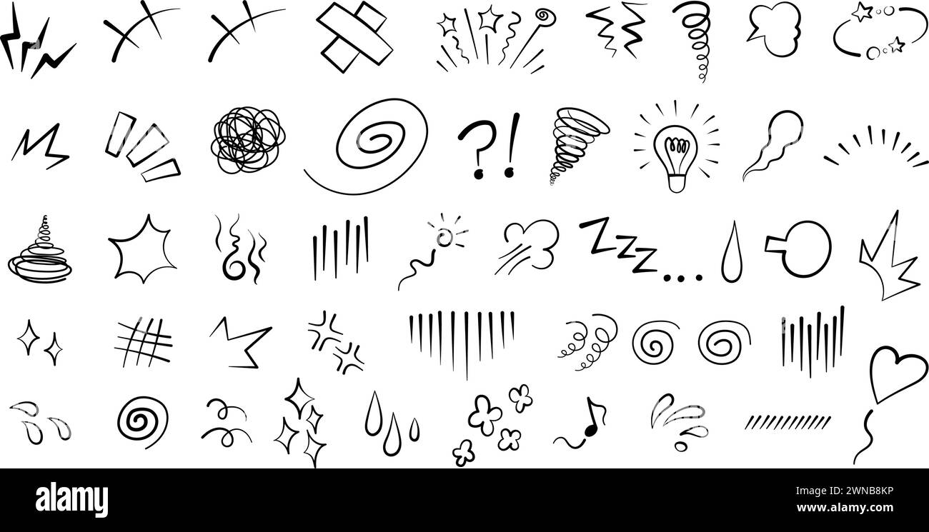 Anime comic emoticon element graphic effects hand drawn doodle vector ...