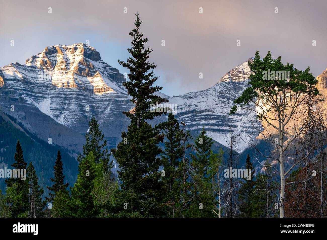 Sunset sky over Mount Rundle in Banff National Park during summer time ...