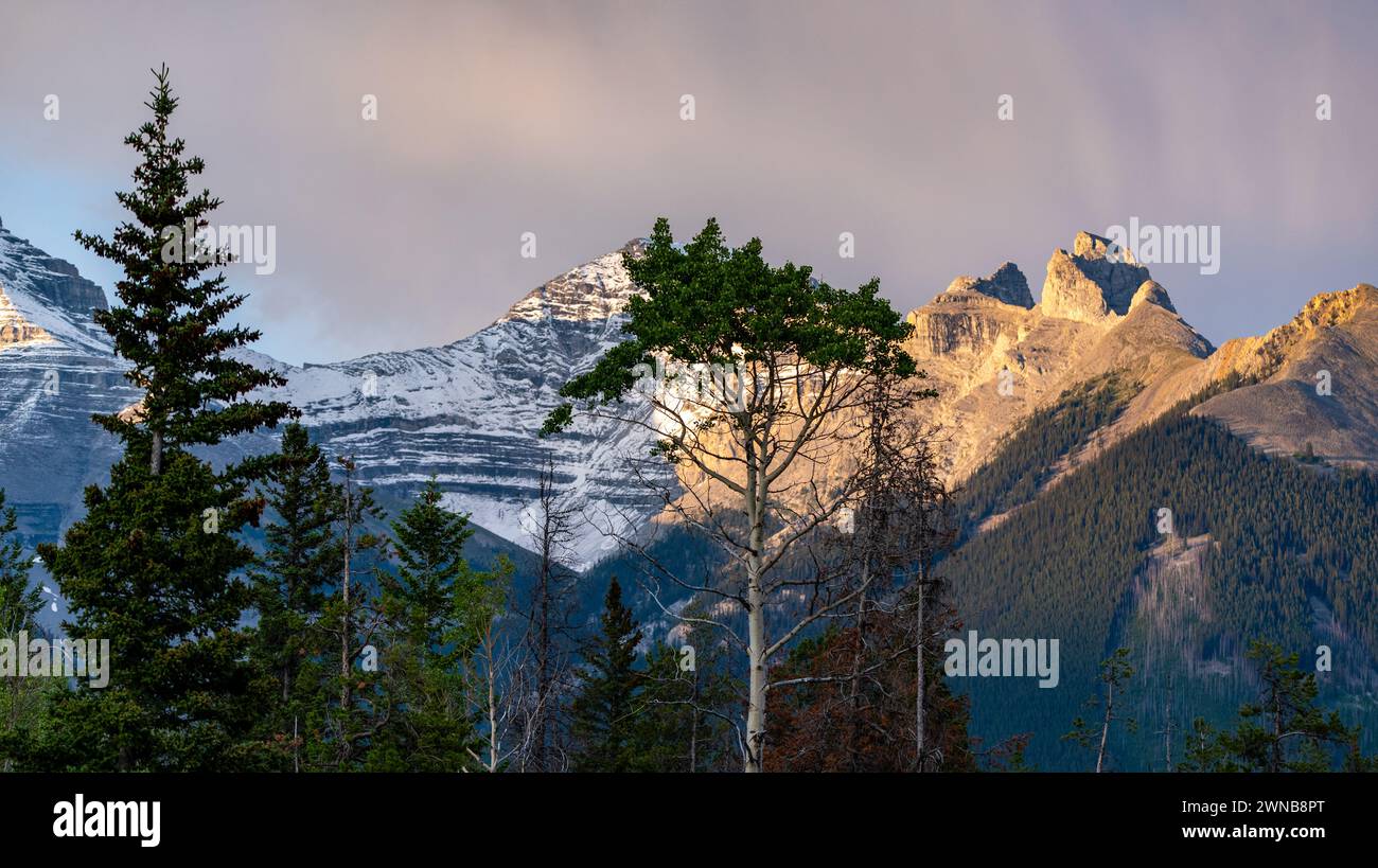 Sunset sky over Mount Rundle in Banff National Park during summer time ...