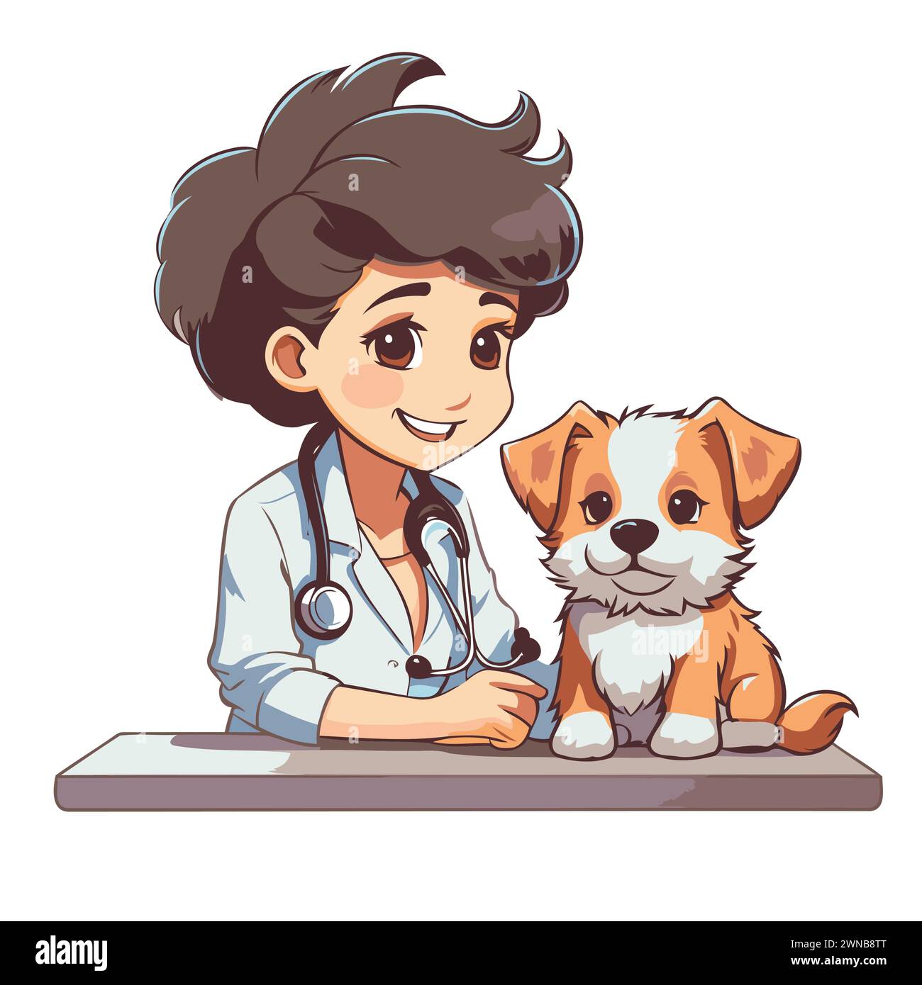 Veterinarian with a dog in the vet clinic. Vector illustration Stock ...