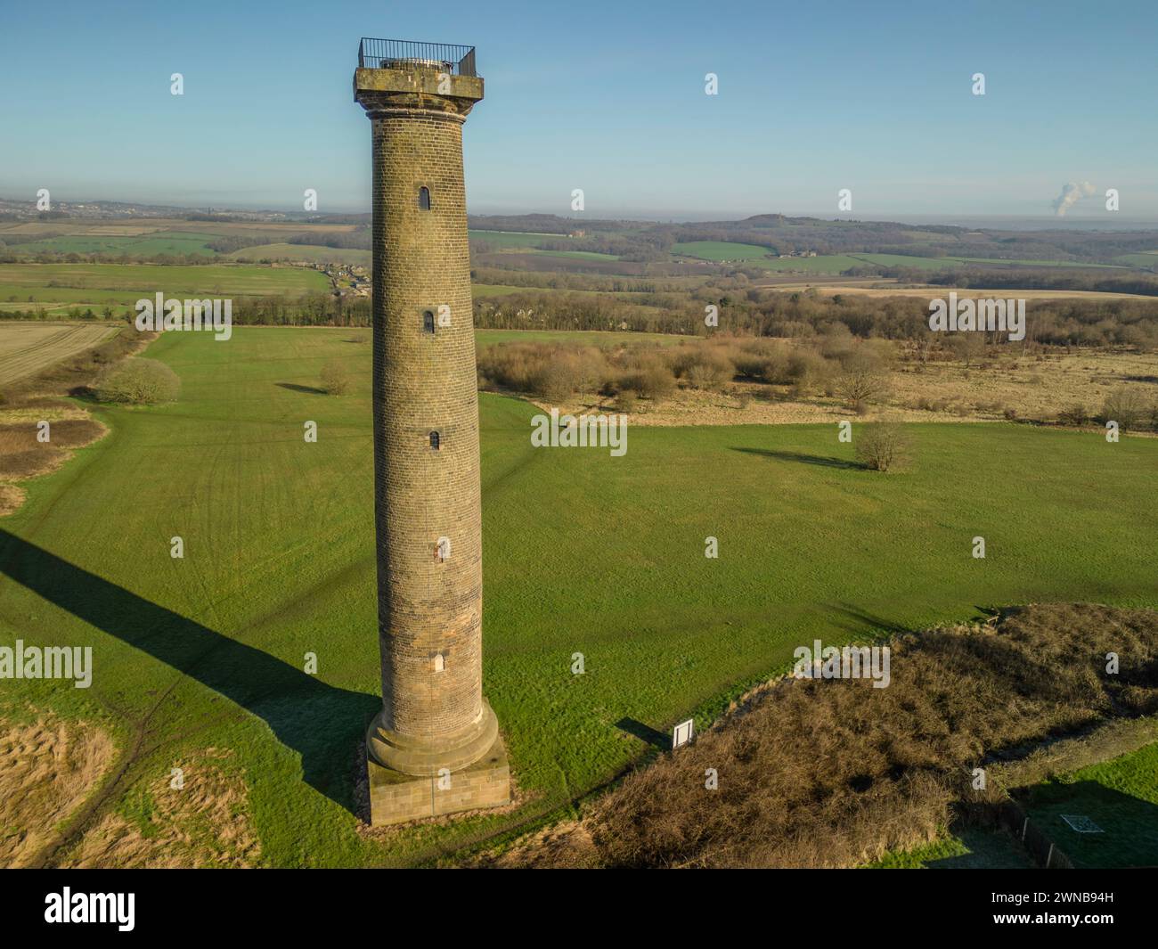 An Aerial shot of the Keppels Column amidst trees and rolling grass in ...