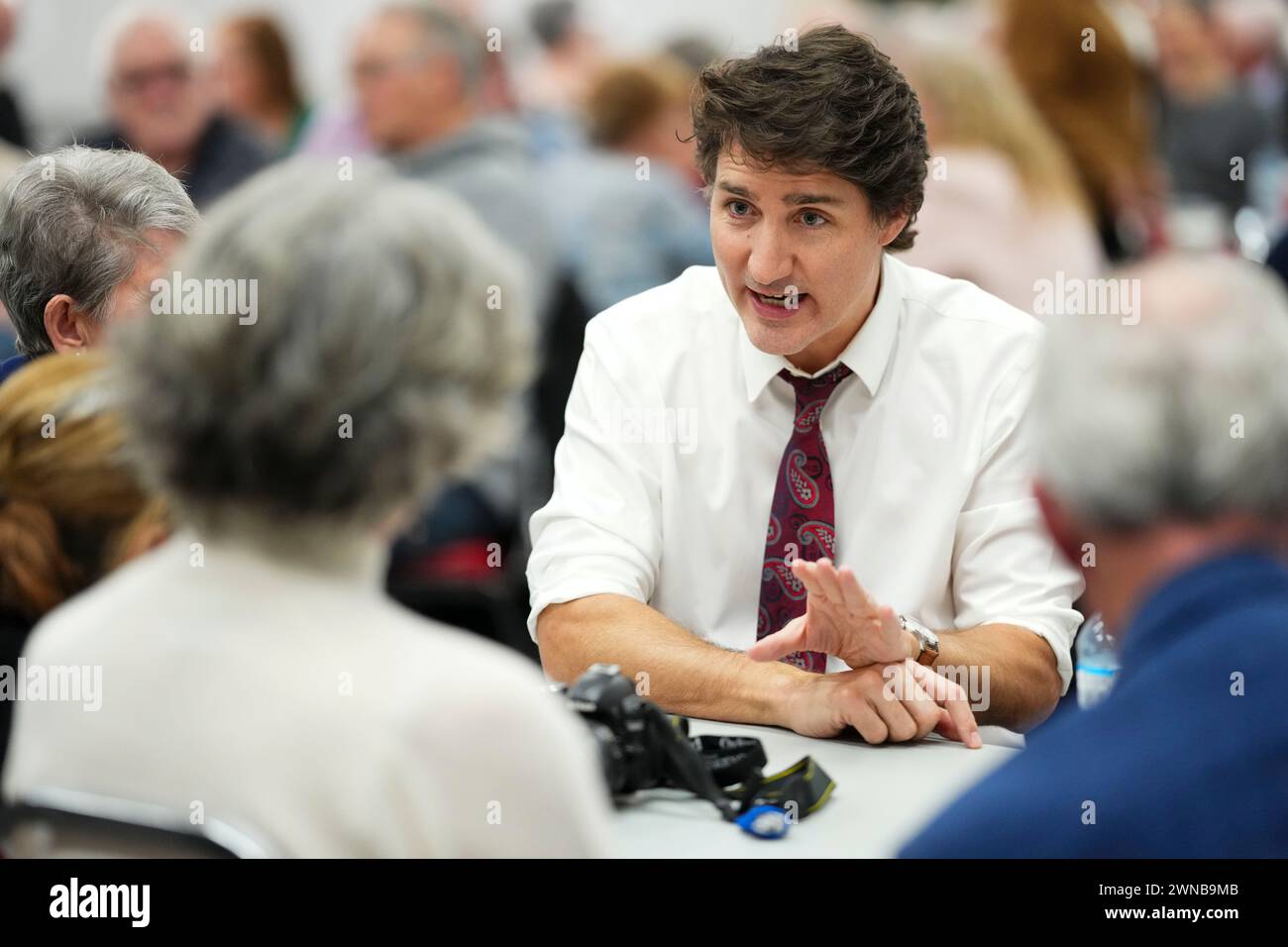 Hanmer, Canada. 01st Mar, 2024. Prime Minister Justin Trudeau greets ...