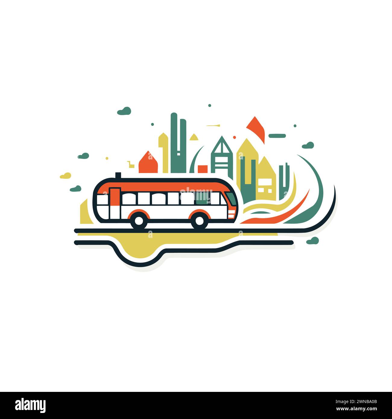 Bus and city buildings. urban transport vector icon. Cityscape ...