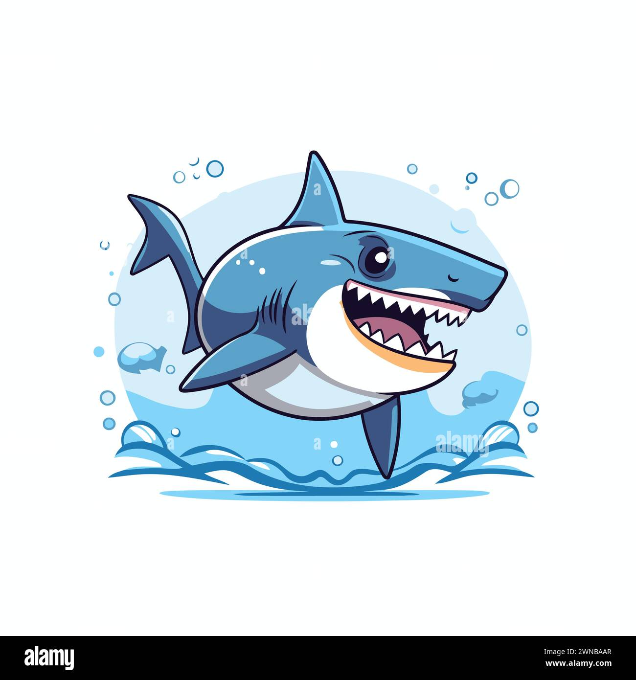 Cartoon shark jumping out of water. Vector illustration on white ...